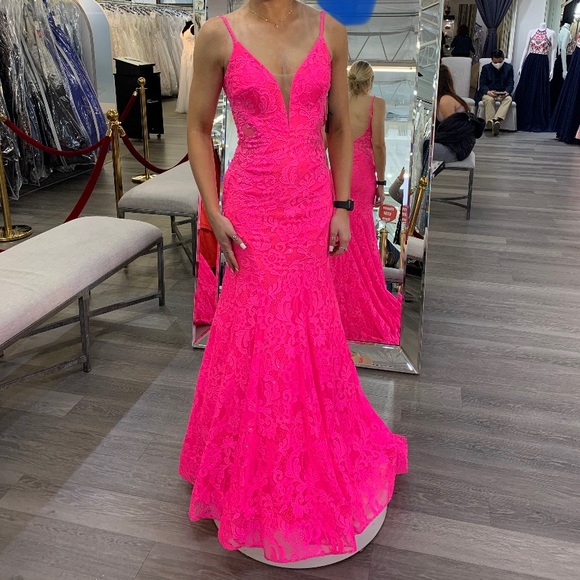 Terry Costa | Dresses | Pink Lace Backless Prom Dress | Poshmark